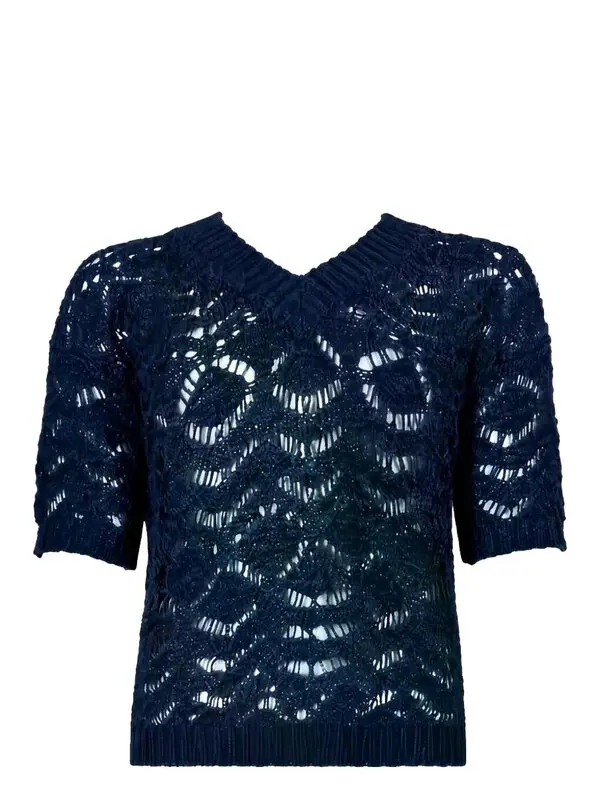 D.exterior Open-knit V-neck Sweater - Blue