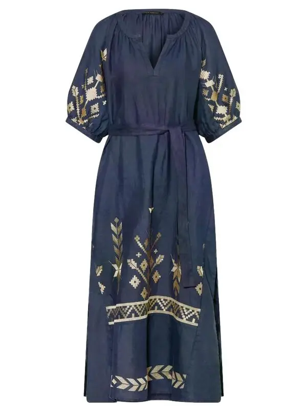 Greek Archaic Kori Embroidered Midi Dress - Blue