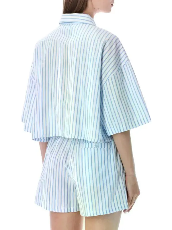 Nike Poplin Striped Cropped Shirt - Blue