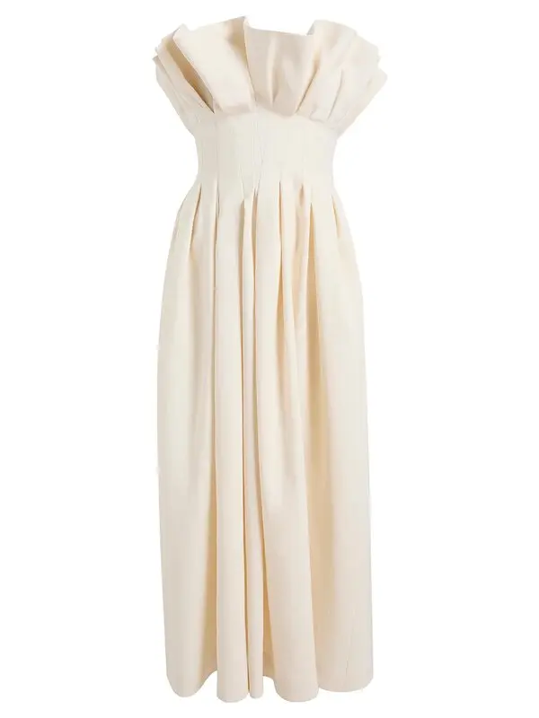 Khaite Claude Strapless Linen Blend Dress - Cream