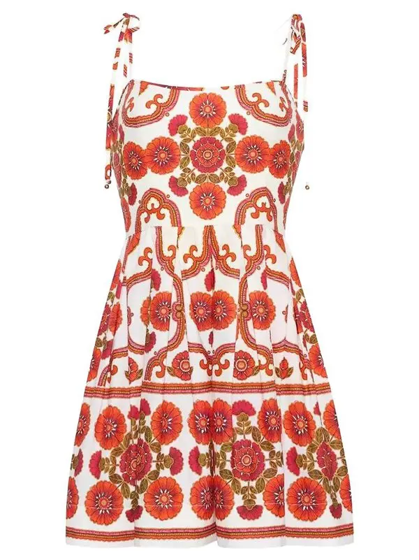 Cara Cara Floral Print Tie-strap Dress - White