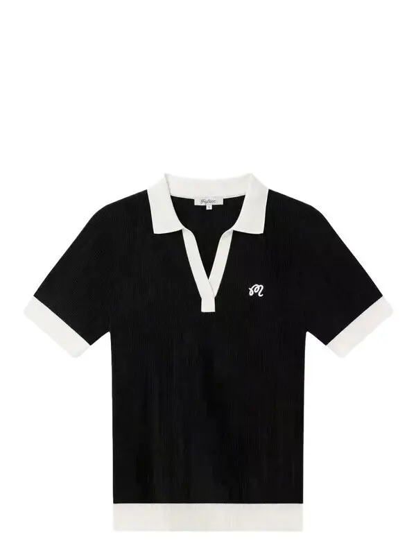 MALBON Melany Ribbed Knit Short Sleeve T-shirt - Black