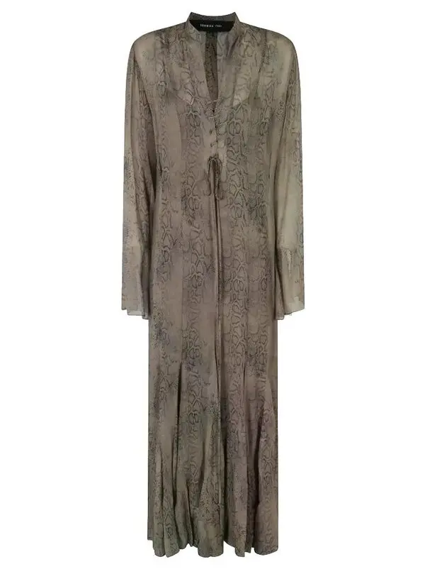 Federica Tosi Military Green Python Print Georgette Maxi Dress - Neutrals