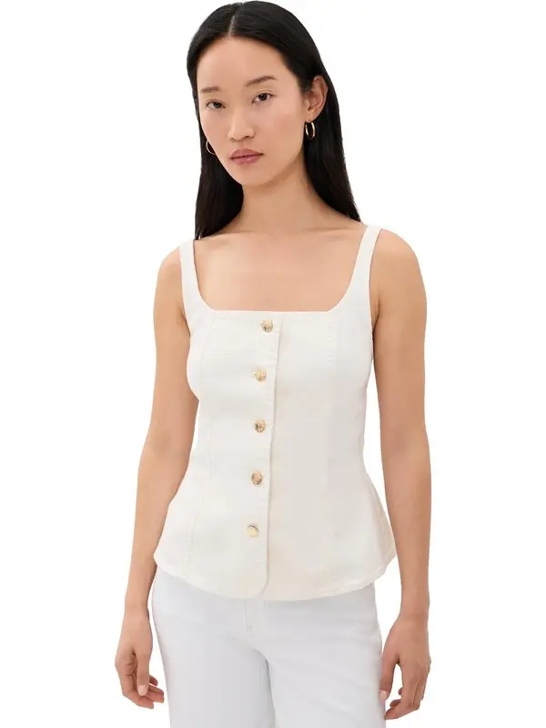 Good American Sleeveless Denim Button-front Top - Cotton White