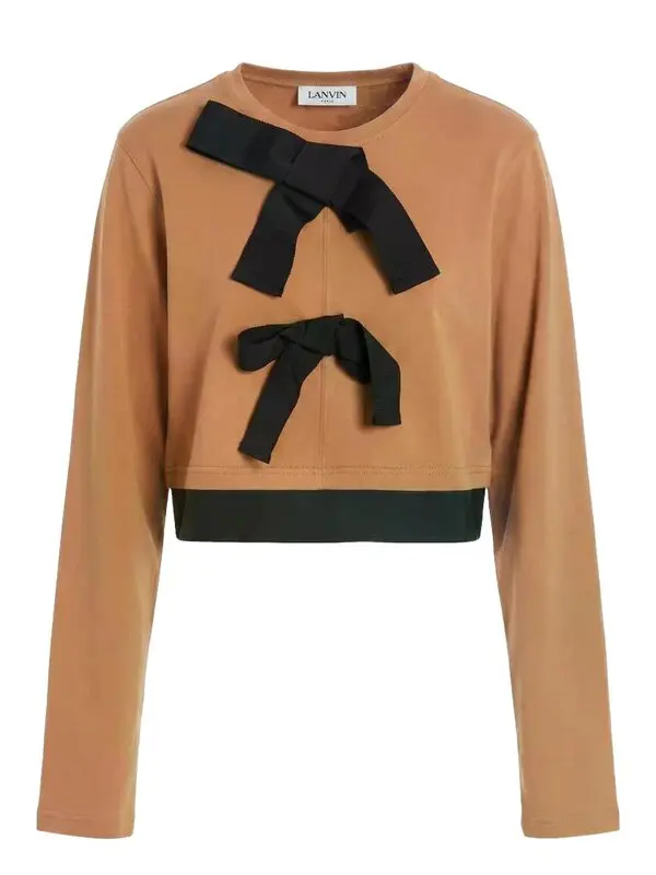 LANVIN Bow Detail Cropped T-shirt - Brown