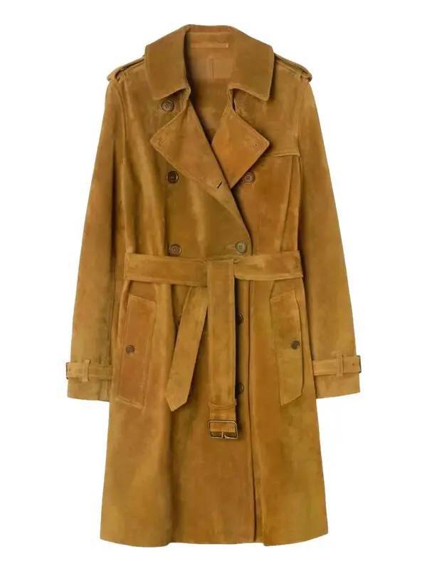 Burberry Mid-length Suede Kensington Trench Coat - Brown
