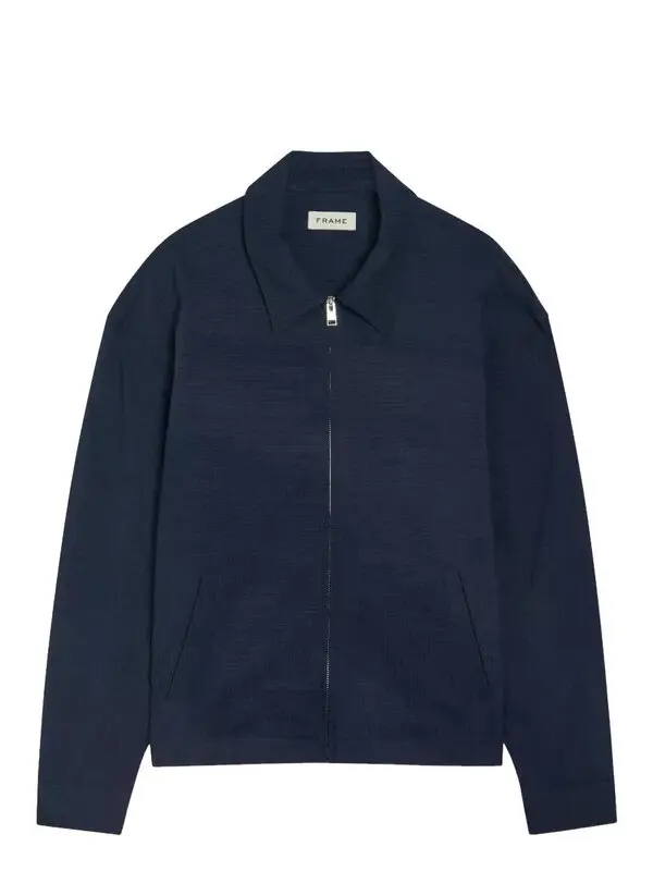 FRAME Seersucker Zip-up Jacket - Blue