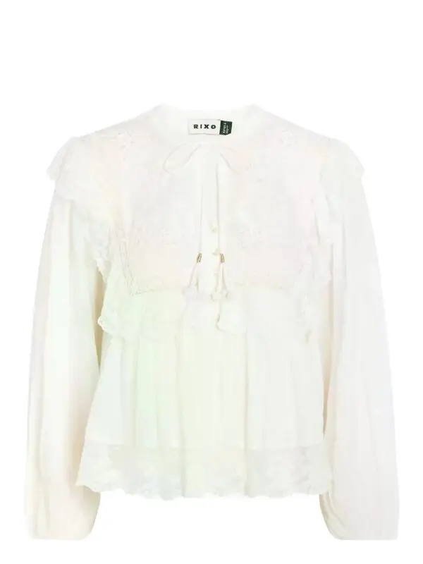 Rixo Lilly Embroidered Ruffled Blouse - Neutrals