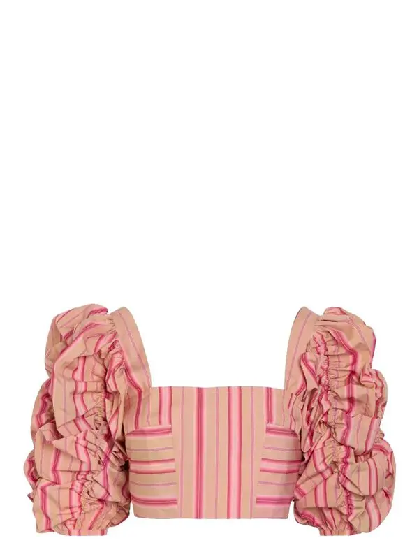 Thierry Colson Misia Striped Ruffled-sleeve Top - Neutrals
