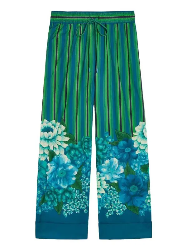 ALEMAIS Margo Floral-print Striped Trousers - Blue