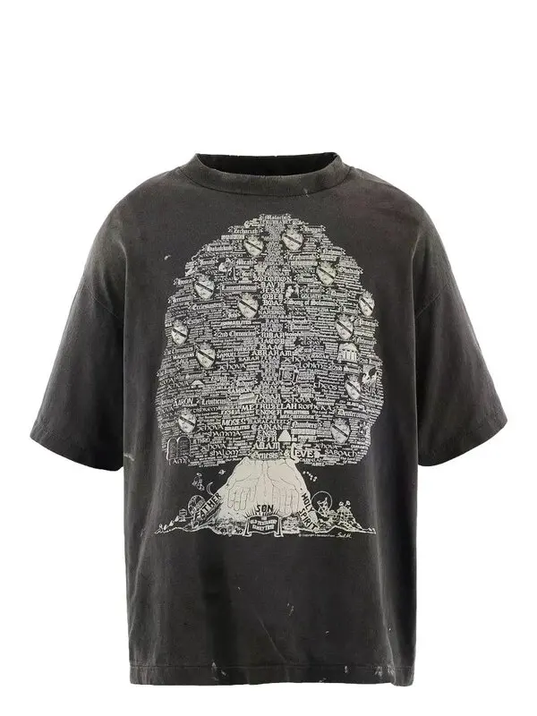 SAINT MXXXXXX Graphic-print Distressed T-shirt - Black