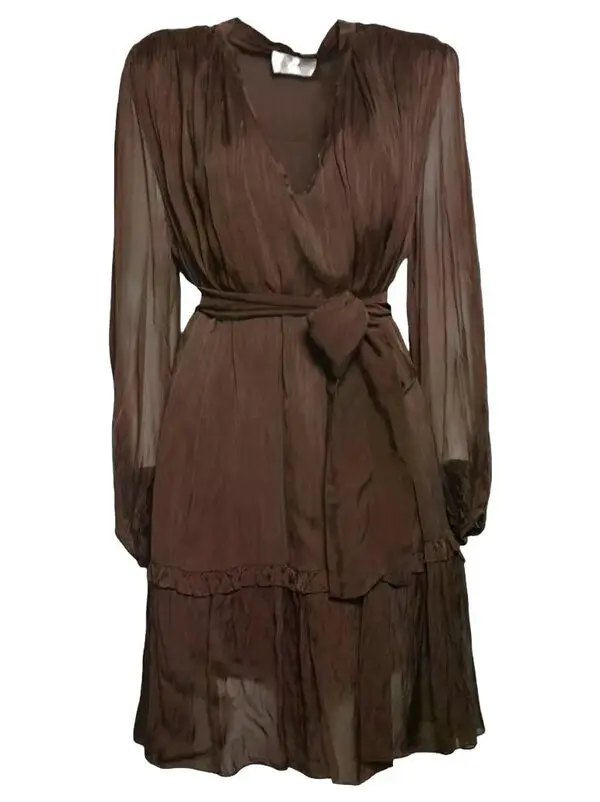 SOLOTRE Crinkled-finish Belted Dress - Brown
