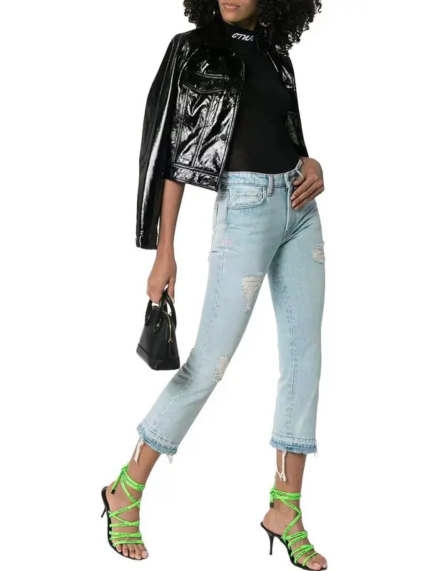 Heron Preston Mid-rise Distressed Cropped Jeans - Blue