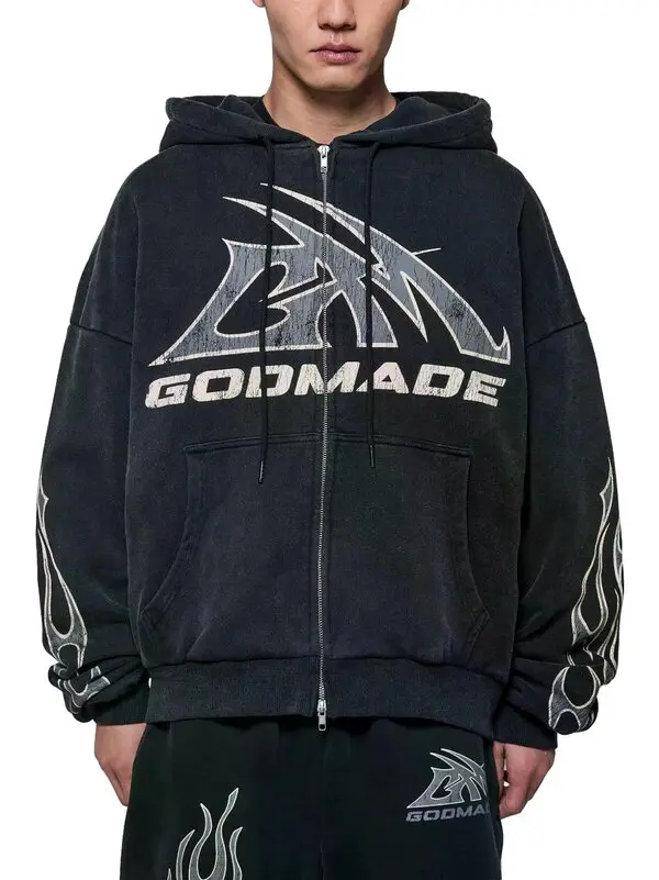 GODMADE Logo-print Zip-up Hoodie - Black