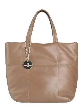 LAURA DI MAGGIO Leather Shopper Bag With Logo Detail - Beige
