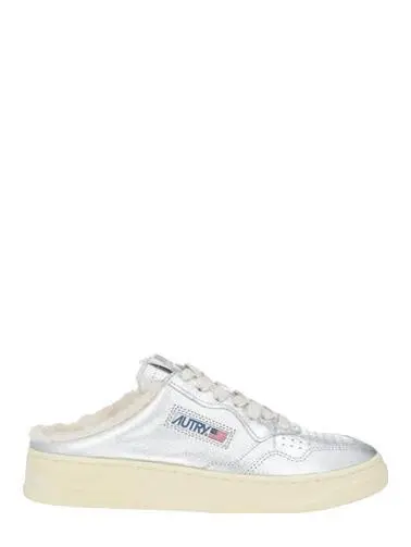AUTRY Metallic Leather Shearling Lined Sneakers - Silver
