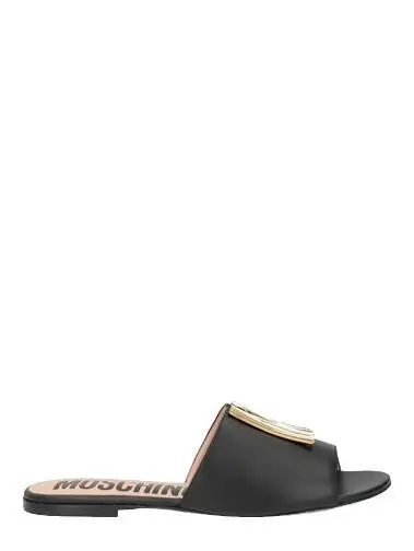 Moschino Calfskin Appliqué Slides - Black