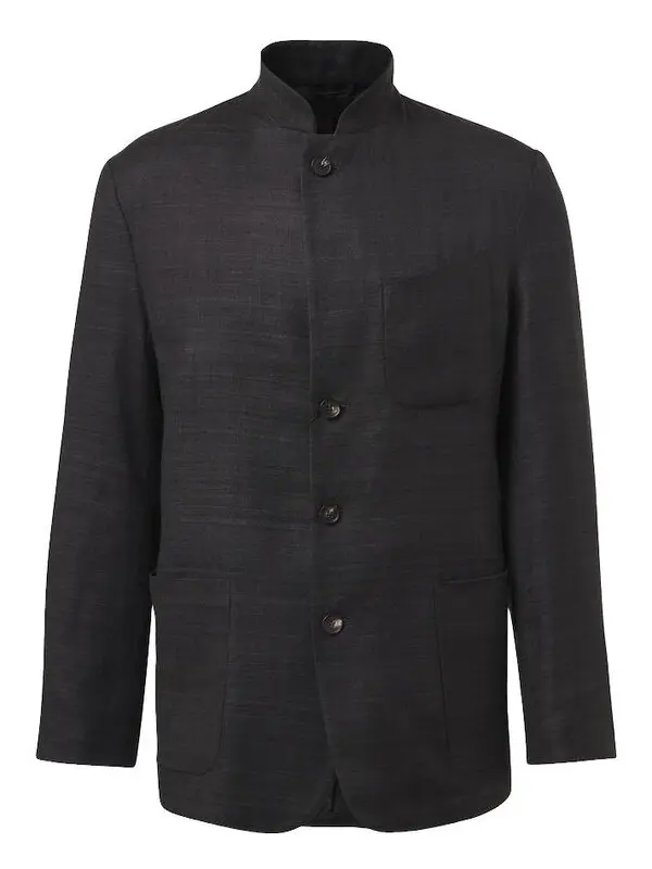 SAMAN AMEL Nehru Silk Jacket - Grey