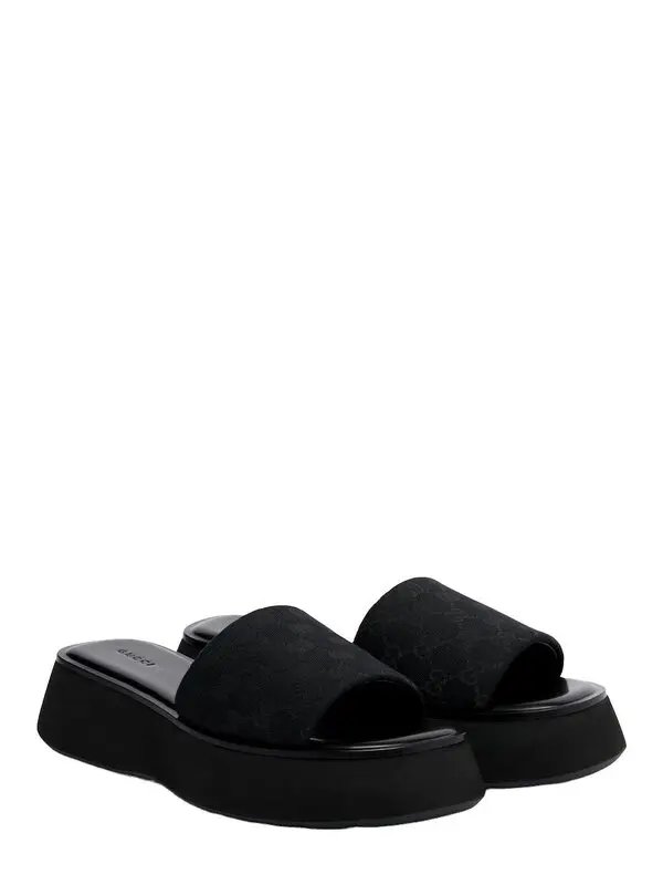Gucci Gg Canvas Platform Slides - Black
