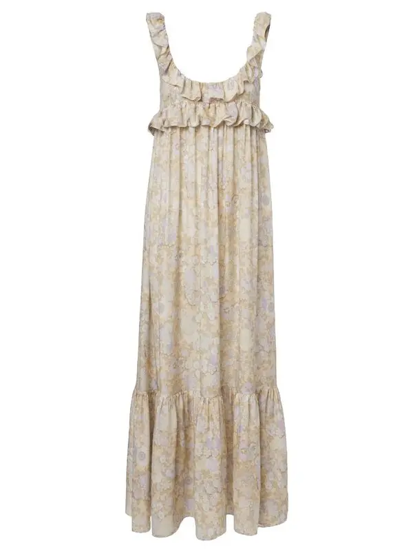 Chloé Floral Ruffled Silk Charmeuse Maxi Dress - Multicoloured