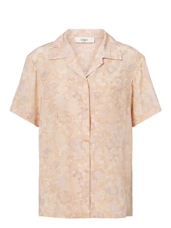 Chloé Multicolor Floral Silk Bowling Shirt - Pink