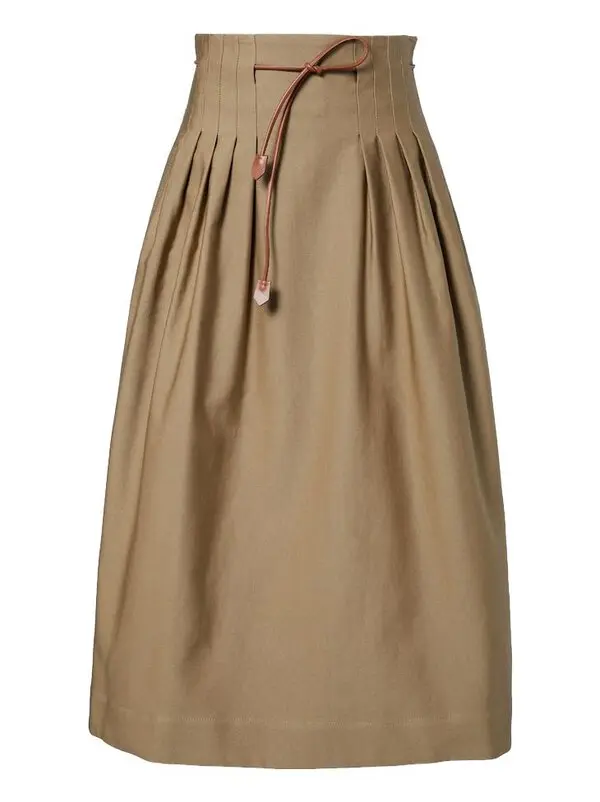 Max Mara Belted Cotton Twill Midi Skirt - Brown