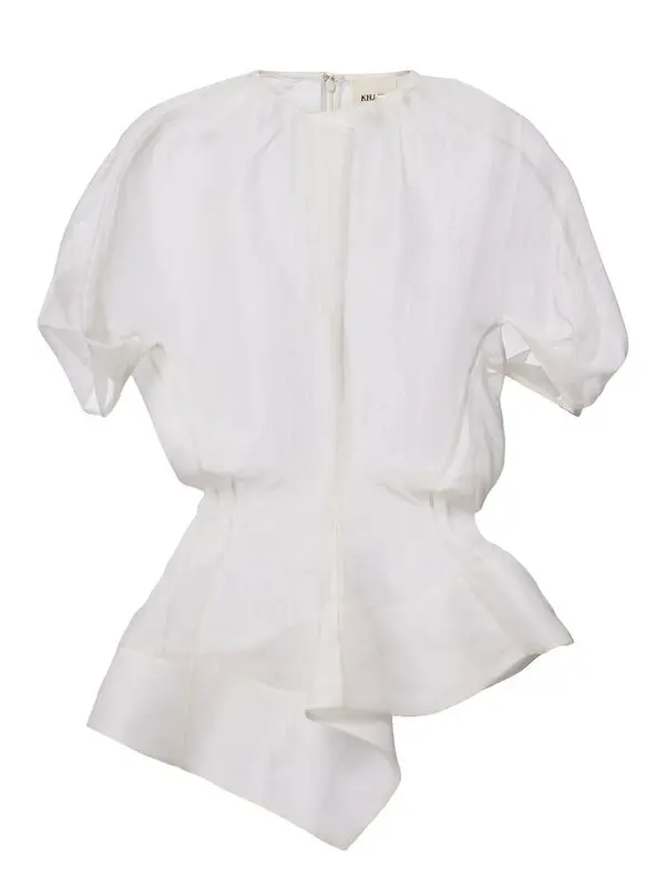 Khaite Rumi Sheer Peplum Silk Top - White