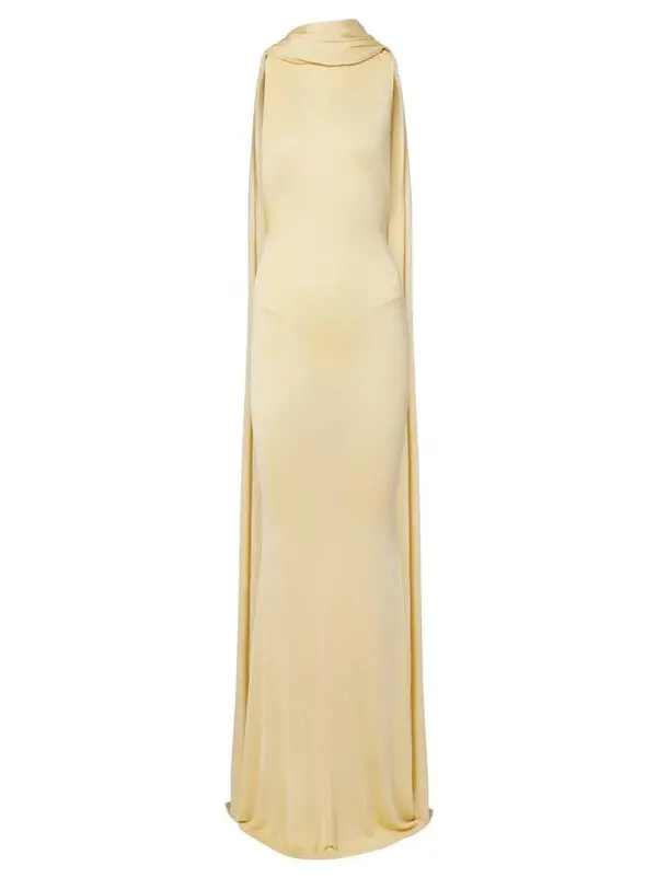 SELF-PORTRAIT Knitted Maxi Dress With Detachable Scarf - Yellow