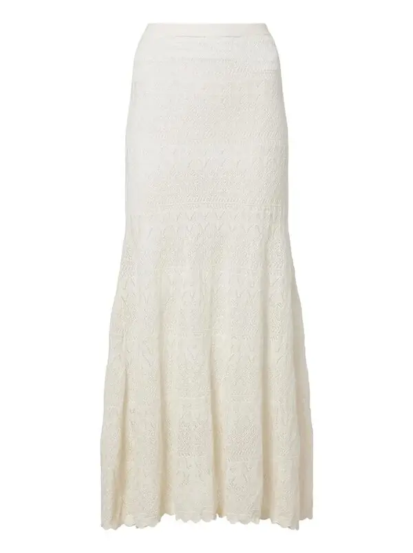SELF-PORTRAIT Pointelle Midi Skirt - White