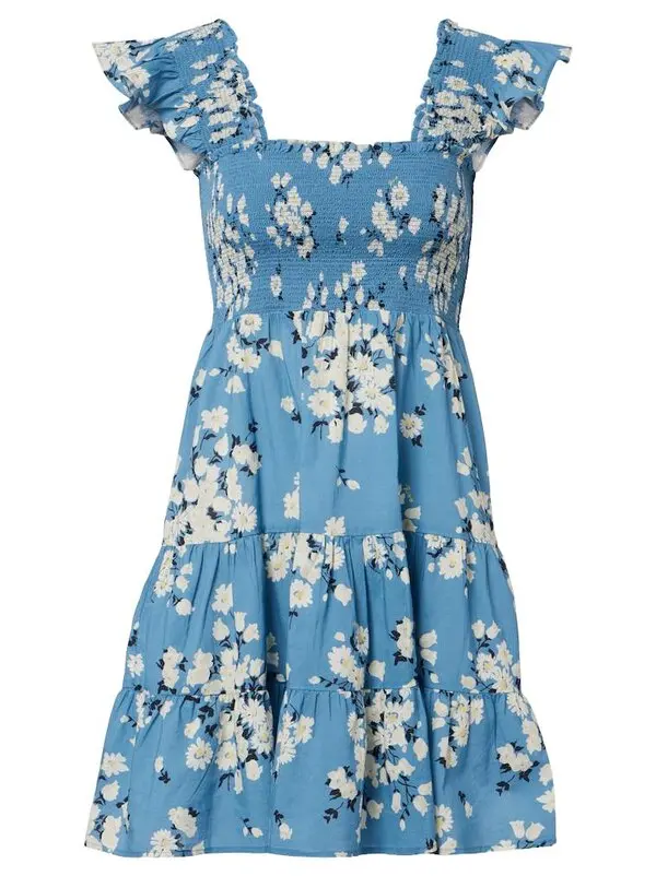 Rixo Sidney Floral Cotton Minidress - Blue