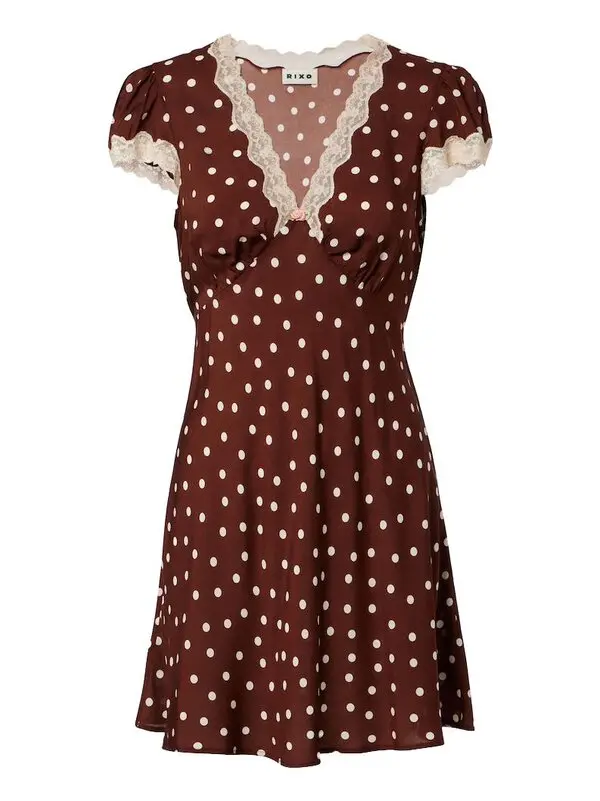 Rixo Cely Polka Dot Minidress - Brown