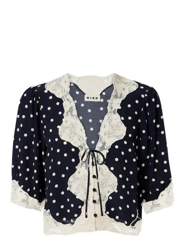 Rixo Ursula Polka Dot Crepe De Chine Shirt - Blue