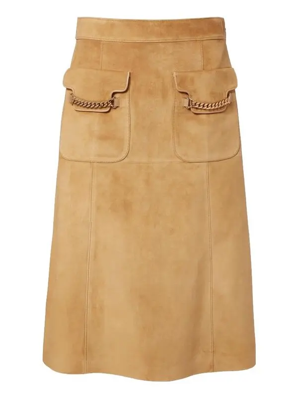 Gucci Embellished Suede Midi Skirt - Beige