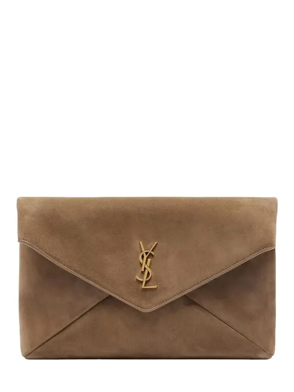 Saint Laurent Cassandre Suede Pouch - Beige