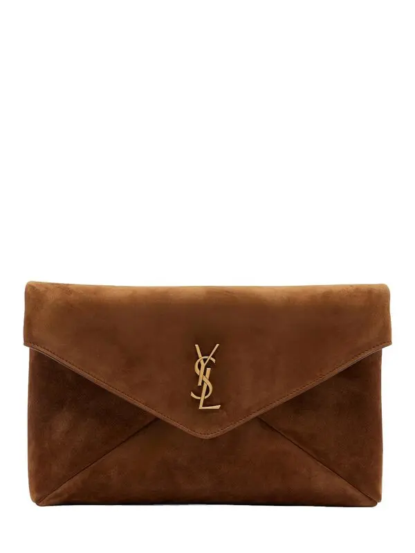 Saint Laurent Cassandre Suede Pouch - Brown