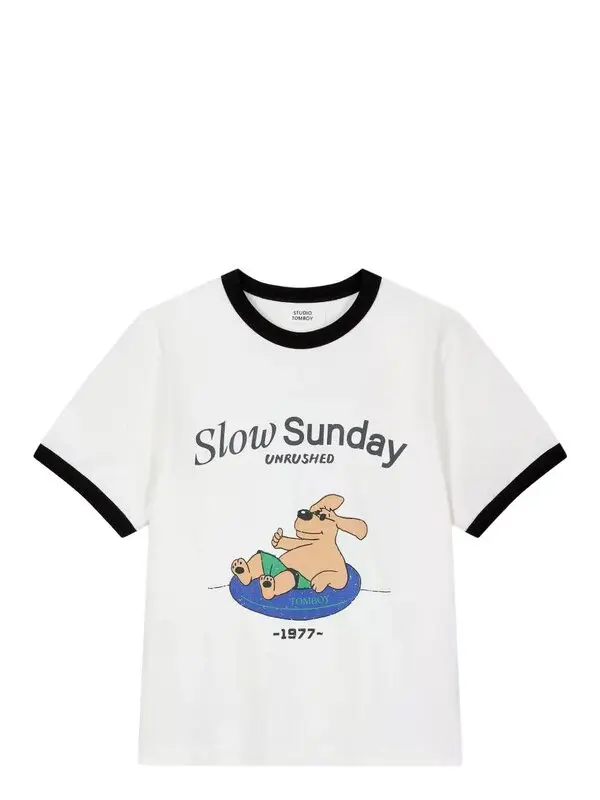 STUDIO TOMBOY Character-print Ringer T-shirt - White