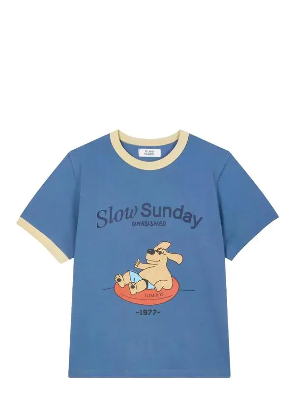 STUDIO TOMBOY Character-print Ringer T-shirt - Blue