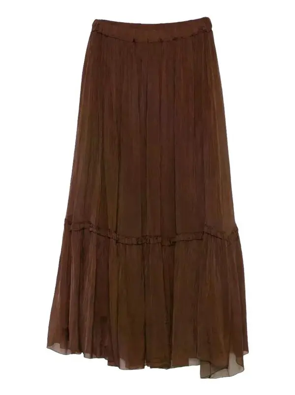 SOLOTRE Tiered Ruffled Maxi Skirt - Brown