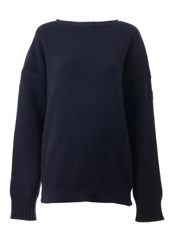 Chloé Oversized Wool & Cashmere Logo Patch Sweater - Navy