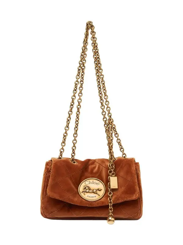 Chloé Small Heritage Shoulder Bag In Velvet - Clay Brown