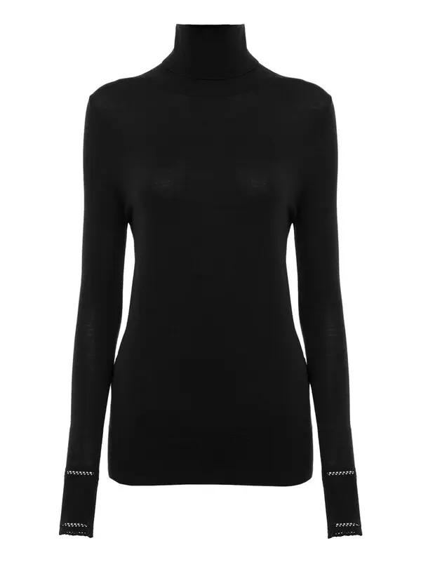 Chloé Fitted Ribbed Wool Turtleneck With Embellished Cuffs - Black