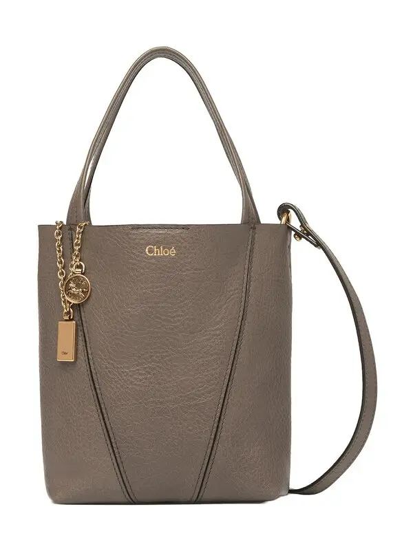 Chloé Small Spin Tote Bag In Grained Leather - Flannel Grey
