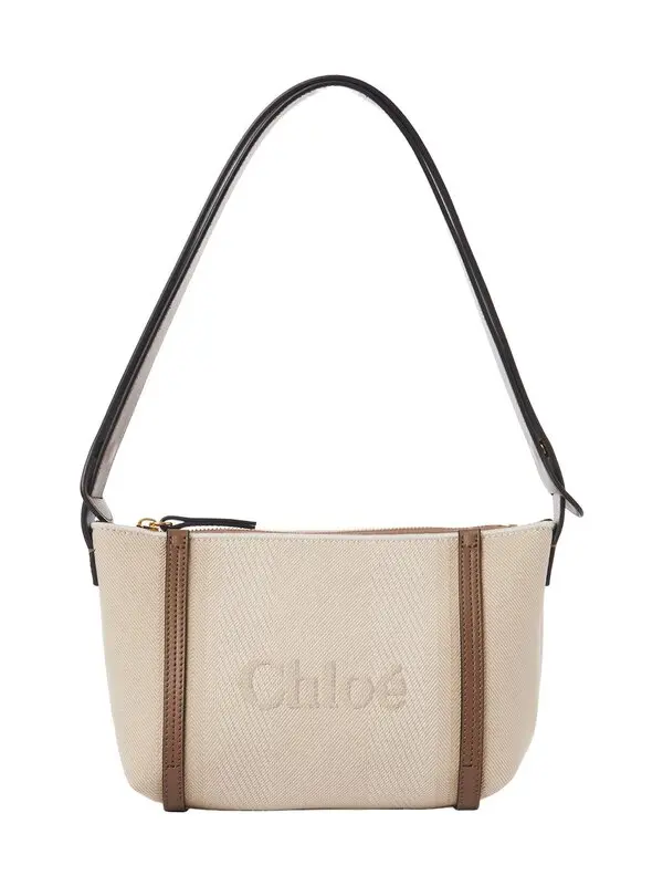 Chloé Carry Zipped Shoulder Bag In Canvas Jacquard - Vegetal Beige