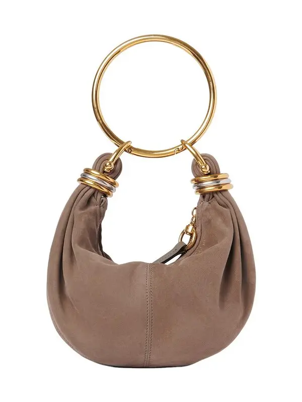 Chloé Mini Bracelet Hobo Bag In Suede Goatskin - Flannel Grey