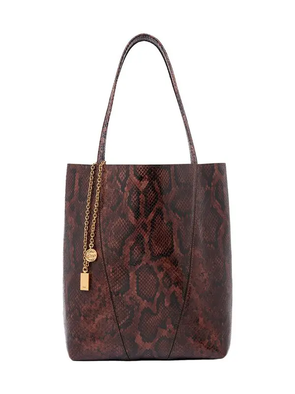 Chloé Spin Tote Bag In Python-effect Leather - Sooty Brown
