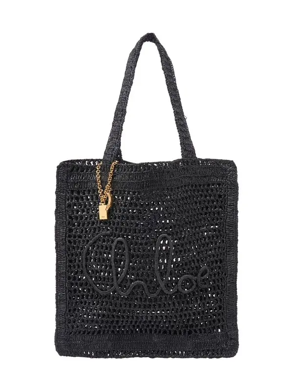 Chloé Raffia And Calfskin Summer Banana Tote Bag - Black