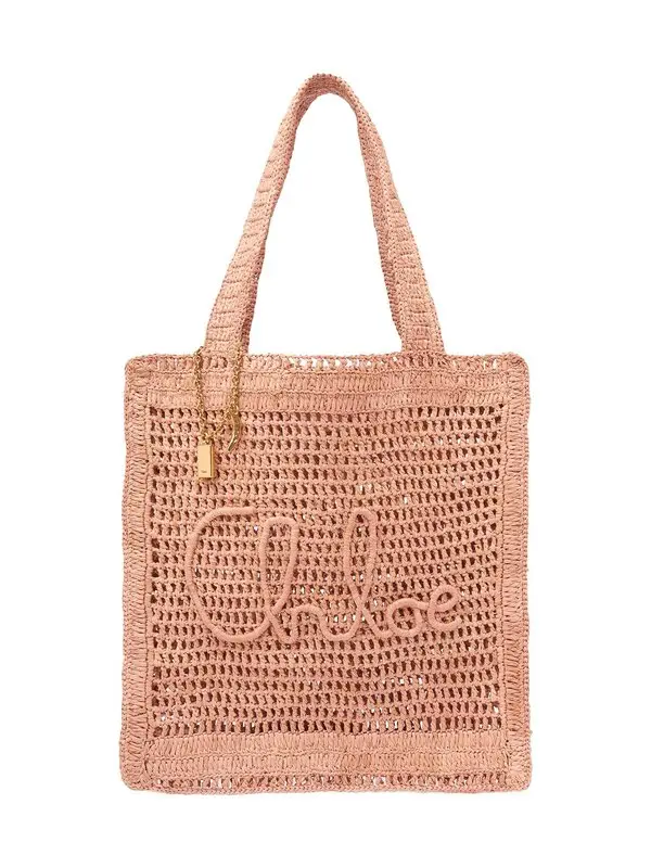 Chloé Raffia And Calfskin Summer Banana Tote Bag - Summery Beige