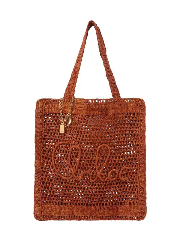 Chloé Summer Banana Raffia And Calfskin Tote Bag - Clay Brown