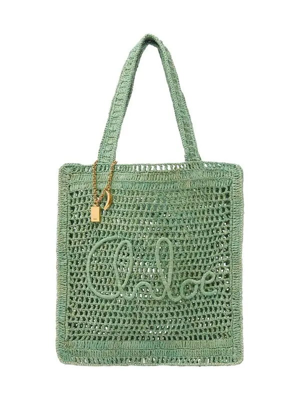 Chloé Raffia And Calfskin Summer Banana Tote Bag - Tea Leaf Green
