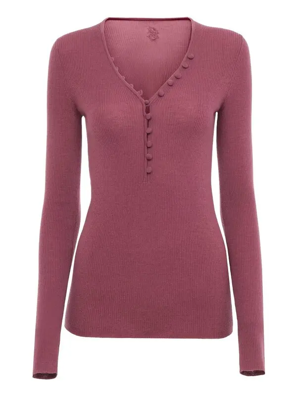 Chloé Merino Wool Knit Henley Shirt - Rusty Pink